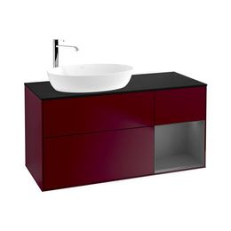 Villeroy & Boch Villeroy und Boch Finion Waschtischunterschrank G932GKHB 120cm, Abdeckplatte black matt, Emotion, Regale Anthracite matt lacquer, Peony Matt
