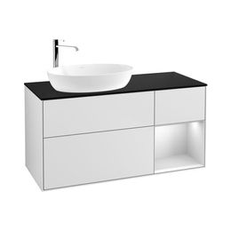 Villeroy & Boch Villeroy und Boch Finion Waschtischunterschrank F932MTMT 120cm, Abdeckplatte black matt, Regale White matt lacquer, White matt lacquer