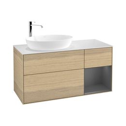 Villeroy & Boch Villeroy und Boch Finion Waschtischunterschrank F931GKPC 120cm, Abdeckplatte white matt, Regale Anthracite matt lacquer, Oak Veneer