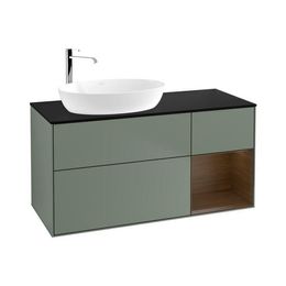 Villeroy & Boch Villeroy und Boch Finion Waschtischunterschrank G932GNGM 120cm, Abdeckplatte black matt, Emotion, Regale Walnut Veneer, Olive Matt Lacquer