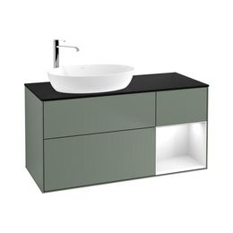 Villeroy & Boch Villeroy und Boch Finion Waschtischunterschrank G932GFGM 120cm, Abdeckplatte black matt, Emotion, Regale Glossy white lacquer, Olive Matt Lacquer