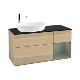 Villeroy & Boch Villeroy und Boch Finion Waschtischunterschrank G932GMPC 120cm, Abdeckplatte black matt, Emotion, Regale Olive matt lacquer, Oak Veneer