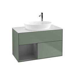 Villeroy & Boch Villeroy und Boch Finion Waschtischunterschrank G891GKGM 100cm, Abdeckplatte white matt, Emotion, Regale Anthracite matt lacquer, Olive Matt Lacquer