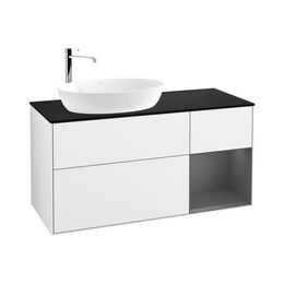 Villeroy & Boch Villeroy und Boch Finion Waschtischunterschrank F932GKGF 120cm, Abdeckplatte black matt, Regale Anthracite matt lacquer, Glossy white lacquer