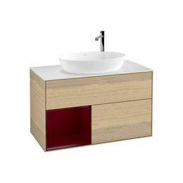 Villeroy & Boch Villeroy und Boch Finion Waschtischunterschrank F891HBPC 100cm, Abdeckplatte white matt, Regale Peony matt lacquer, Oak Veneer