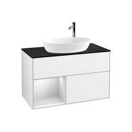 Villeroy & Boch Villeroy und Boch Finion Waschtischunterschrank G892MTGF 100cm, Abdeckplatte black matt, Emotion, Regale White matt lacquer, Glossy white lacquer