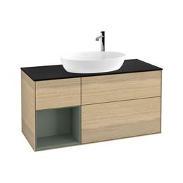Villeroy & Boch Villeroy und Boch Finion Waschtischunterschrank G942GMPC 120cm, Abdeckplatte black matt, Emotion, Regale Olive matt lacquer, Oak Veneer