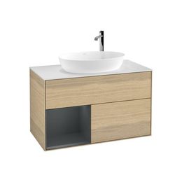 Villeroy & Boch Villeroy und Boch Finion Waschtischunterschrank F891HGPC 100cm, Abdeckplatte white matt, Regale Midnight matt lacquer, Oak Veneer