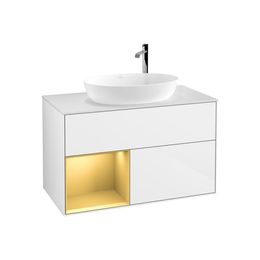 Villeroy & Boch Villeroy und Boch Finion Waschtischunterschrank G891HFGF 100cm, Abdeckplatte white matt, Emotion, Regale Gold matt lacquer, Glossy white lacquer