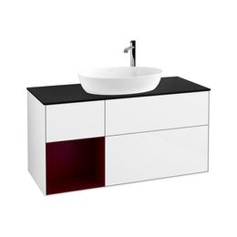 Villeroy & Boch Villeroy und Boch Finion Waschtischunterschrank G942HBGF 120cm, Abdeckplatte black matt, Emotion, Regale Peony matt lacquer, Glossy white lacquer