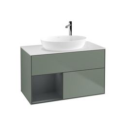 Villeroy & Boch Villeroy und Boch Finion Waschtischunterschrank G891HGGM 100cm, Abdeckplatte white matt, Emotion, Regale Midnight matt lacquer, Olive Matt Lacquer