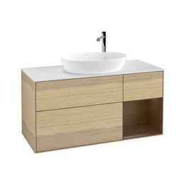 Villeroy & Boch Villeroy und Boch Finion Waschtischunterschrank F951GNPC 120cm, Abdeckplatte white matt, Regale Walnut Veneer, Oak Veneer