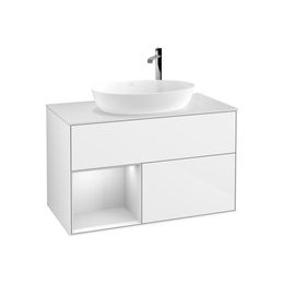 Villeroy & Boch Villeroy und Boch Finion Waschtischunterschrank G891MTGF 100cm, Abdeckplatte white matt, Emotion, Regale White matt lacquer, Glossy white lacquer