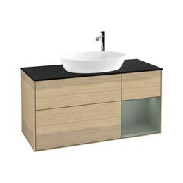 Villeroy & Boch Villeroy und Boch Finion Waschtischunterschrank F952GMPC 120cm, Abdeckplatte black matt, Regale Olive matt lacquer, Oak Veneer