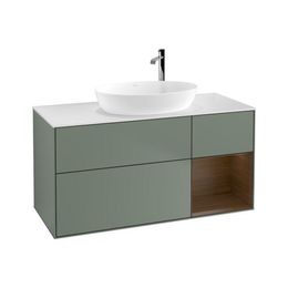 Villeroy & Boch Villeroy und Boch Finion Waschtischunterschrank G951GNGM 120cm, Abdeckplatte white matt, Emotion, Regale Walnut Veneer, Olive Matt Lacquer