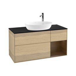 Villeroy & Boch Villeroy und Boch Finion Waschtischunterschrank F952GNPC 120cm, Abdeckplatte black matt, Regale Walnut Veneer, Oak Veneer