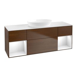 Villeroy & Boch Villeroy und Boch Finion Waschtischunterschrank GD01GFGN 120cm, Abdeckplatte white matt, Emotion, Regale Glossy white lacquer, Walnut veneer