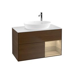 Villeroy & Boch Villeroy und Boch Finion Waschtischunterschrank F901PCGN 100cm, Abdeckplatte white matt, Regale Oak Veneer, Walnut veneer