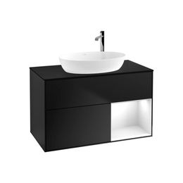 Villeroy & Boch Villeroy und Boch Finion Waschtischunterschrank G902GFPD 100cm, Abdeckplatte black matt, Emotion, Regale Glossy white lacquer, Black matt lacquer