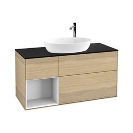 Villeroy & Boch Villeroy und Boch Finion Waschtischunterschrank G942GFPC 120cm, Abdeckplatte black matt, Emotion, Regale Glossy white lacquer, Oak Veneer