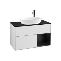 Villeroy & Boch Villeroy und Boch Finion Waschtischunterschrank G902PDMT 100cm, Abdeckplatte black matt, Emotion, Regale Black matt lacquer, White matt lacquer