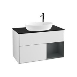 Villeroy & Boch Villeroy und Boch Finion Waschtischunterschrank G902HGMT 100cm, Abdeckplatte black matt, Emotion, Regale Midnight matt lacquer, White matt lacquer