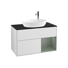 Villeroy & Boch Villeroy und Boch Finion Waschtischunterschrank G902GMMT 100cm, Abdeckplatte black matt, Emotion, Regale Olive matt lacquer, White matt lacquer
