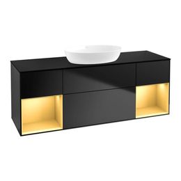 Villeroy & Boch Villeroy und Boch Finion Waschtischunterschrank GD02HFPD 120cm, Abdeckplatte black matt, Emotion, Regale Gold matt lacquer, Black matt lacquer
