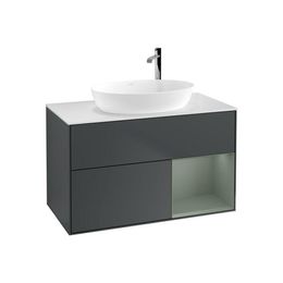 Villeroy & Boch Villeroy und Boch Finion Waschtischunterschrank F901GMHG 100cm, Abdeckplatte white matt, Regale Olive matt lacquer, Midnight Blue Matt Lacquer