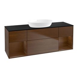 Villeroy & Boch Villeroy und Boch Finion Waschtischunterschrank FD02GNGN 120cm, Abdeckplatte black matt, Regale Walnut Veneer, Walnut veneer