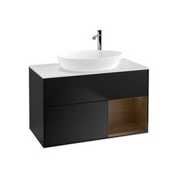 Villeroy & Boch Villeroy und Boch Finion Waschtischunterschrank F901GNPD 100cm, Abdeckplatte white matt, Regale Walnut Veneer, Black matt lacquer
