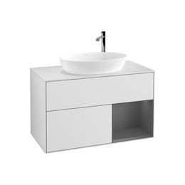 Villeroy & Boch Villeroy und Boch Finion Waschtischunterschrank G901GKMT 100cm, Abdeckplatte white matt, Emotion, Regale Anthracite matt lacquer, White matt lacquer