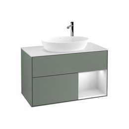 Villeroy & Boch Villeroy und Boch Finion Waschtischunterschrank G901MTGM 100cm, Abdeckplatte white matt, Emotion, Regale White matt lacquer, Olive Matt Lacquer