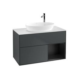 Villeroy & Boch Villeroy und Boch Finion Waschtischunterschrank F901PDHG 100cm, Abdeckplatte white matt, Regale Black matt lacquer, Midnight Blue Matt Lacquer
