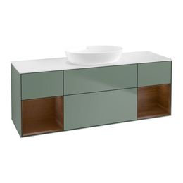 Villeroy & Boch Villeroy und Boch Finion Waschtischunterschrank FD01GNGM 120cm, Abdeckplatte white matt, Regale Walnut Veneer, Olive Matt Lacquer