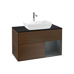 Villeroy & Boch Villeroy und Boch Finion Waschtischunterschrank G782HGGN 100cm, Abdeckplatte black matt, Emotion, Regale Midnight matt lacquer, Walnut veneer