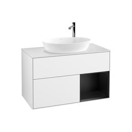 Villeroy & Boch Villeroy und Boch Finion Waschtischunterschrank G901PDGF 100cm, Abdeckplatte white matt, Emotion, Regale Black matt lacquer, Glossy white lacquer
