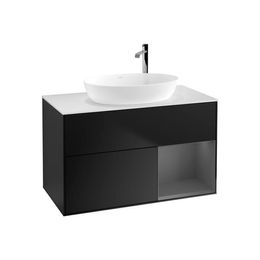 Villeroy & Boch Villeroy und Boch Finion Waschtischunterschrank G901GKPD 100cm, Abdeckplatte white matt, Emotion, Regale Anthracite matt lacquer, Black matt lacquer