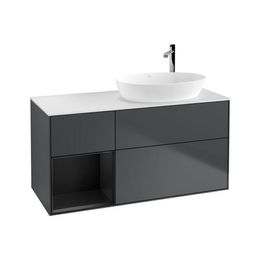 Villeroy & Boch Villeroy und Boch Finion Waschtischunterschrank F921PDHG 120cm, Abdeckplatte white matt, Regale Black matt lacquer, Midnight Blue Matt Lacquer