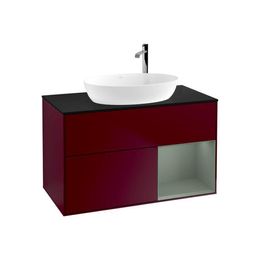Villeroy & Boch Villeroy und Boch Finion Waschtischunterschrank F902GMHB 100cm, Abdeckplatte black matt, Regale Olive matt lacquer, Peony Matt
