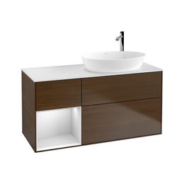 Villeroy & Boch Villeroy und Boch Finion Waschtischunterschrank G921MTGN 120cm, Abdeckplatte white matt, Emotion, Regale White matt lacquer, Walnut veneer
