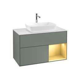 Villeroy & Boch Villeroy und Boch Finion Waschtischunterschrank G781HFGM 100cm, Abdeckplatte white matt, Emotion, Regale Gold matt lacquer, Olive Matt Lacquer