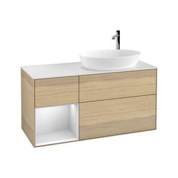 Villeroy & Boch Villeroy und Boch Finion Waschtischunterschrank F921MTPC 120cm, Abdeckplatte white matt, Regale White matt lacquer, Oak Veneer