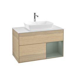 Villeroy & Boch Villeroy und Boch Finion Waschtischunterschrank G781GMPC 100cm, Abdeckplatte white matt, Emotion, Regale Olive matt lacquer, Oak Veneer