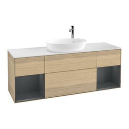 Villeroy & Boch Villeroy und Boch Finion Waschtischunterschrank G981HGPC 160cm, Abdeckplatte white matt, Emotion, Regale Midnight matt lacquer, Oak Veneer