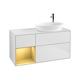 Villeroy & Boch Villeroy und Boch Finion Waschtischunterschrank F921HFMT 120cm, Abdeckplatte white matt, Regale Gold matt lacquer, White matt lacquer