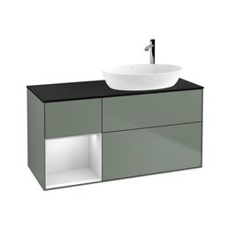 Villeroy & Boch Villeroy und Boch Finion Waschtischunterschrank G922MTGM 120cm, Abdeckplatte black matt, Emotion, Regale White matt lacquer, Olive Matt Lacquer