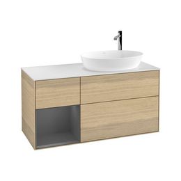 Villeroy & Boch Villeroy und Boch Finion Waschtischunterschrank G921GKPC 120cm, Abdeckplatte white matt, Emotion, Regale Anthracite matt lacquer, Oak Veneer