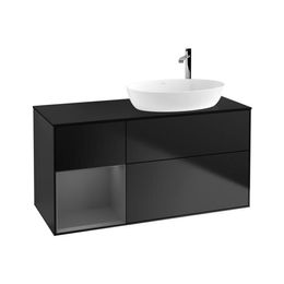 Villeroy & Boch Villeroy und Boch Finion Waschtischunterschrank G922GKPD 120cm, Abdeckplatte black matt, Emotion, Regale Anthracite matt lacquer, Black matt lacquer