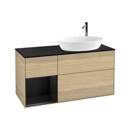 Villeroy & Boch Villeroy und Boch Finion Waschtischunterschrank G922PDPC 120cm, Abdeckplatte black matt, Emotion, Regale Black matt lacquer, Oak Veneer